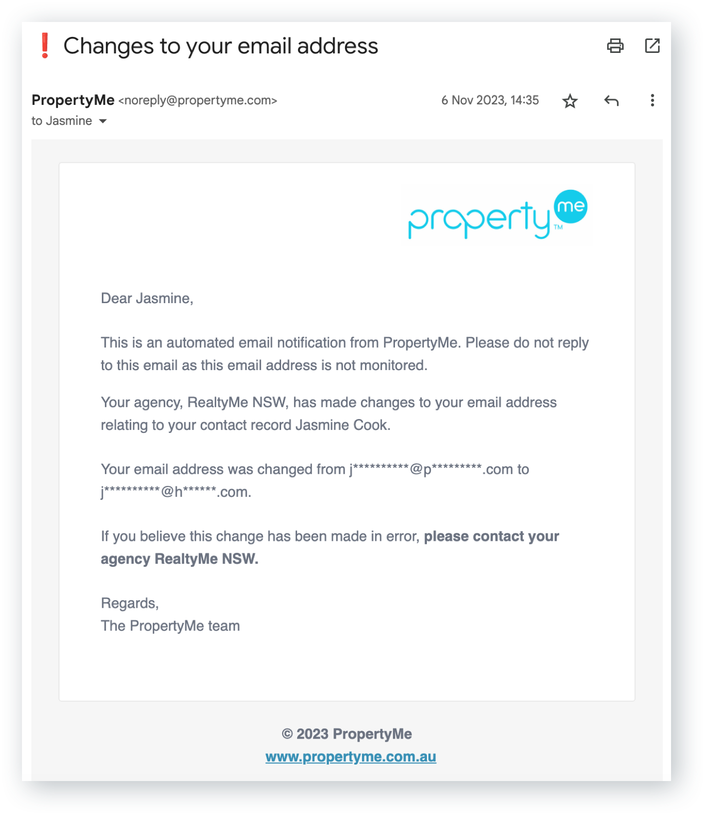 Change Of Email And Payment Method Sensitive Alerts | PropertyMe Mobile ...